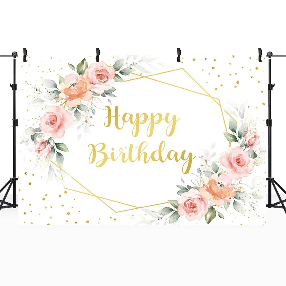 Happy Birthday Backdrop Boho Flowers Pampas Grass Women Girl Birthday ...