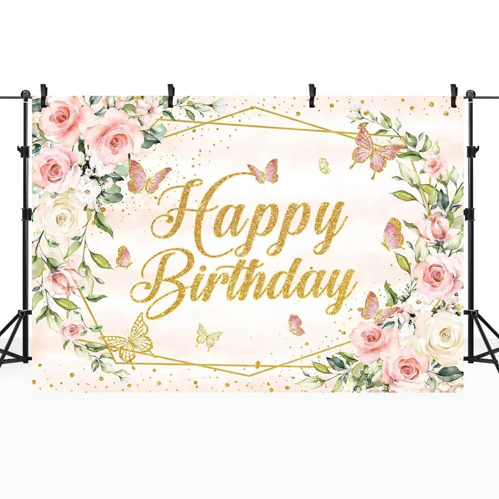 Happy Birthday Backdrop Boho Flowers Pampas Grass Women Girl Birthday ...