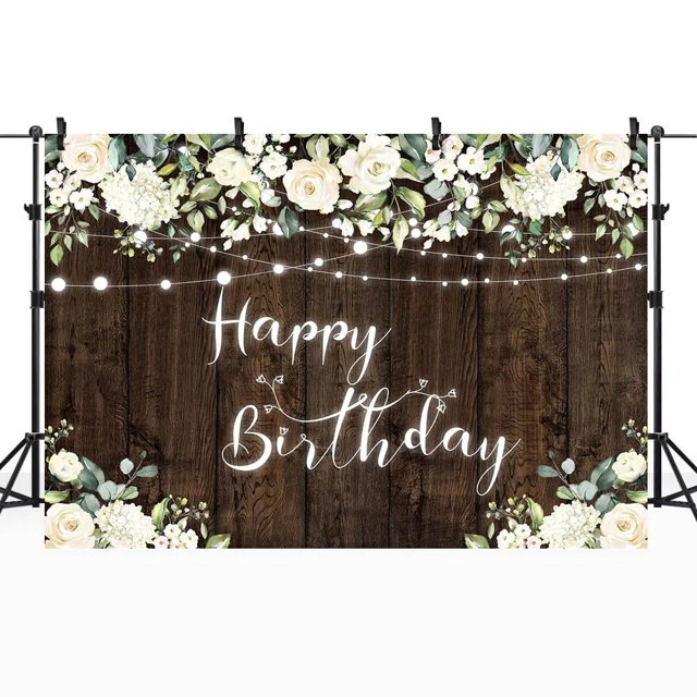 Happy Birthday Backdrop Boho Flowers Pampas Grass Women Girl Birthday ...