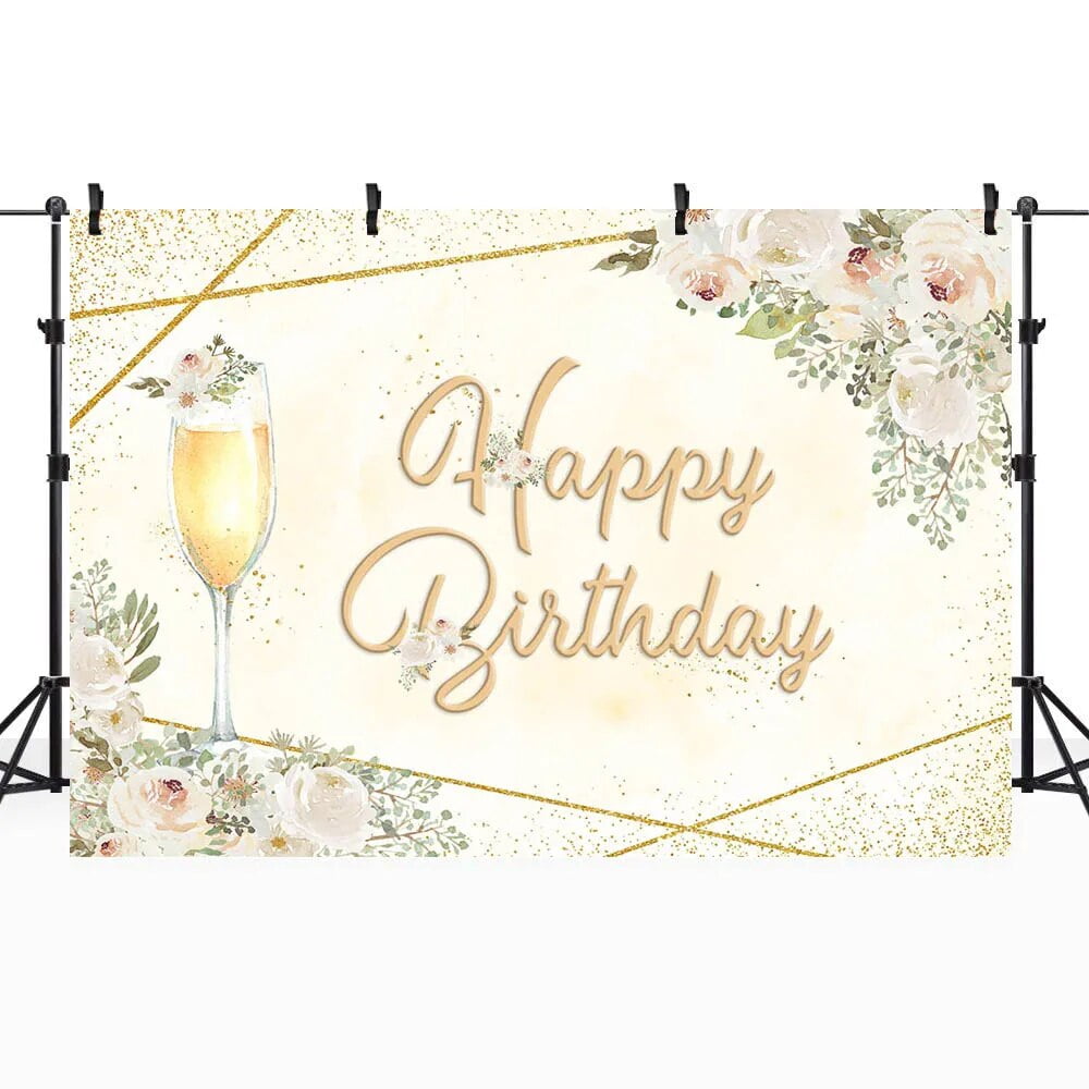 Happy Birthday Backdrop Boho Flowers Pampas Grass Women Girl Birthday ...