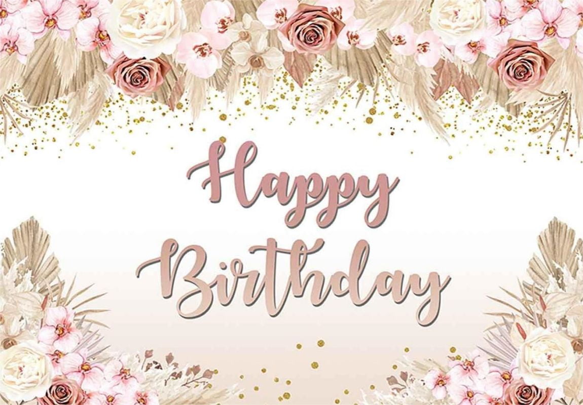 Happy Birthday Backdrop Boho Party Decorations Banner Bohemian Floral ...