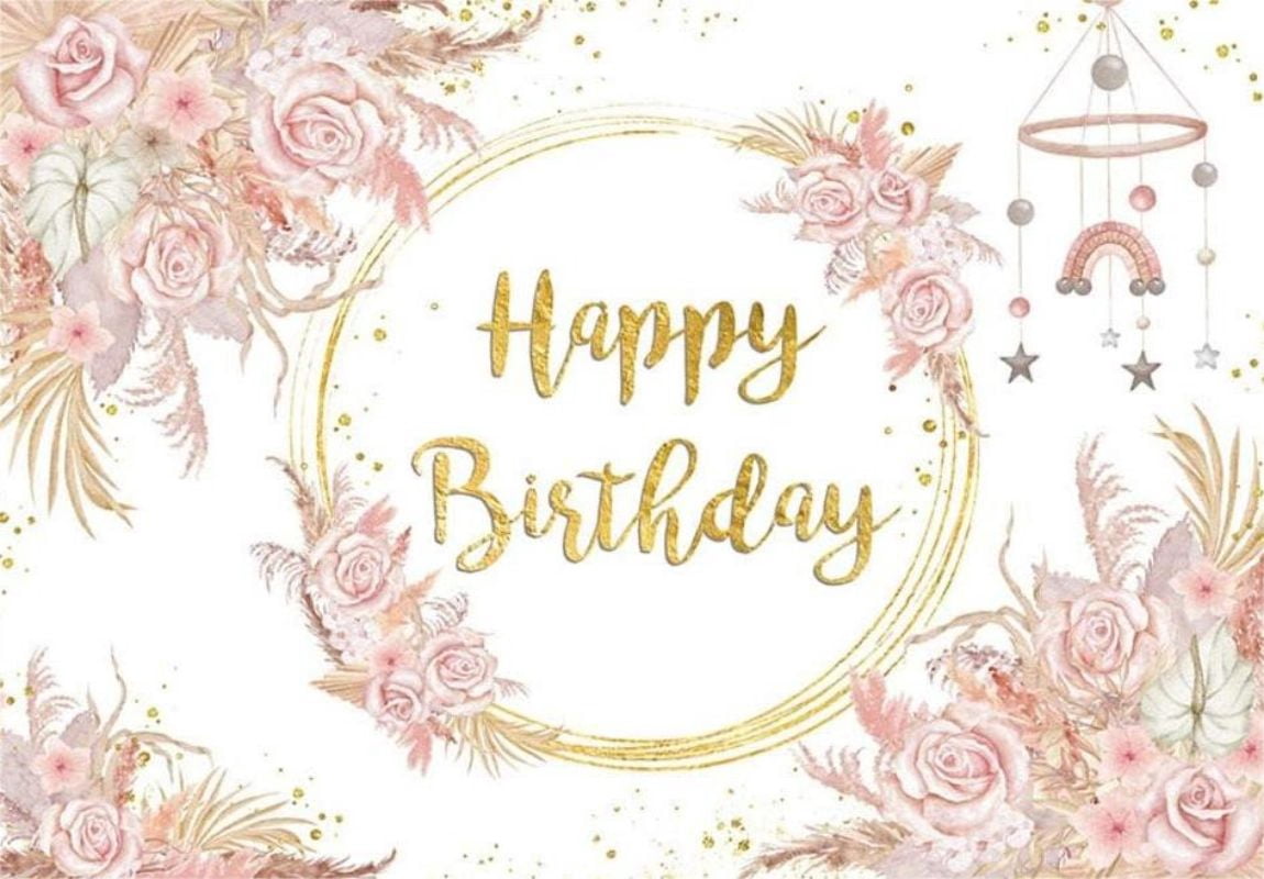 Happy Birthday Backdrop Boho Party Decorations Banner Bohemian Floral ...