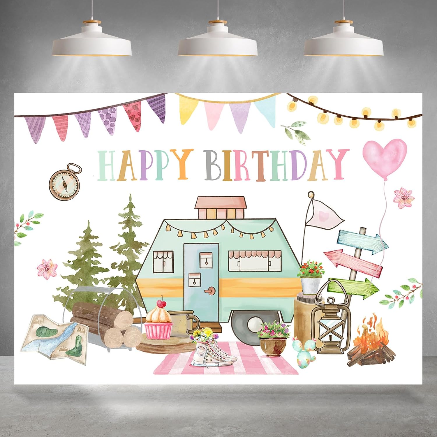 Happy Birthday Backdrop Camping Outdoor Happy Camper Birthday ...