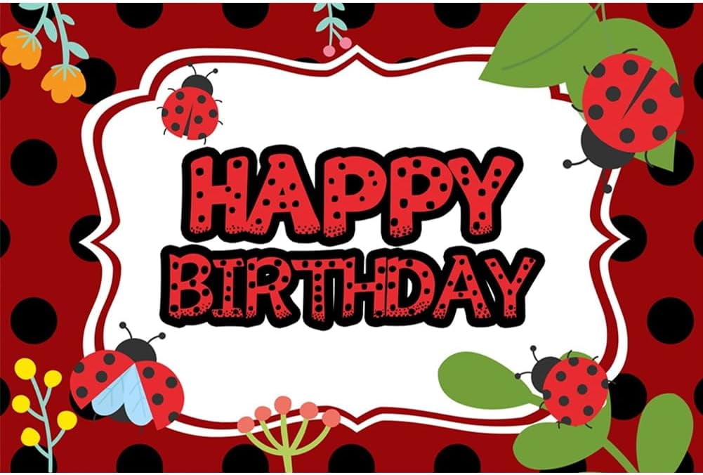 Happy Birthday Backdrop Cartoon Ladybug Insect Flower Photography ...