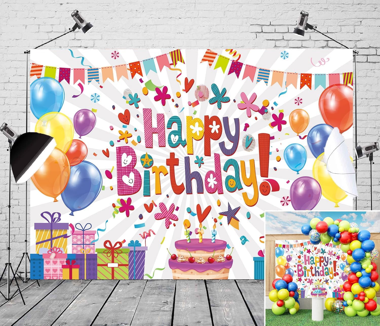Happy Birthday Backdrop Colorful Birthday Party Background for ...