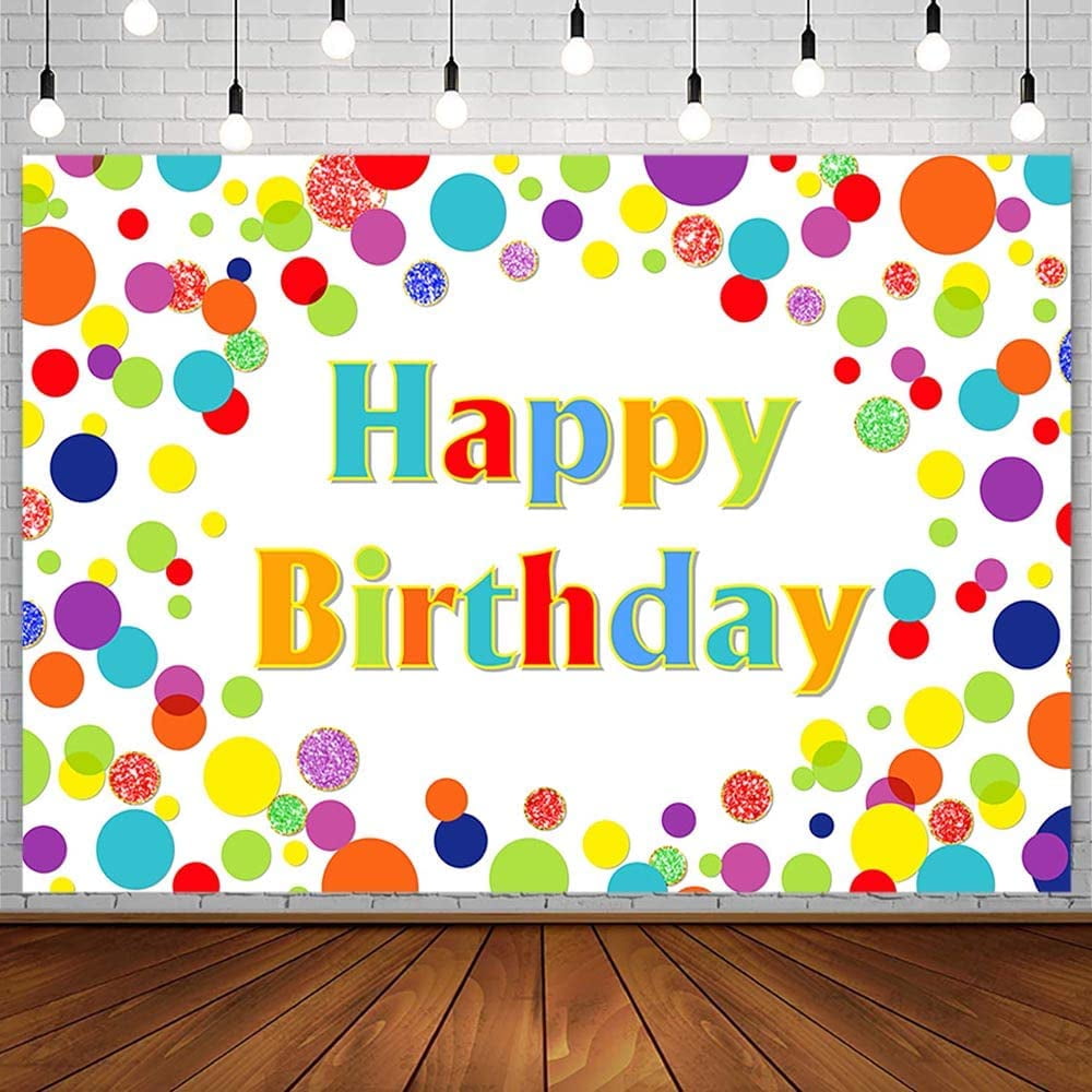 Happy Birthday Backdrop Colorful Dots Bday Party Decorations Supplies ...