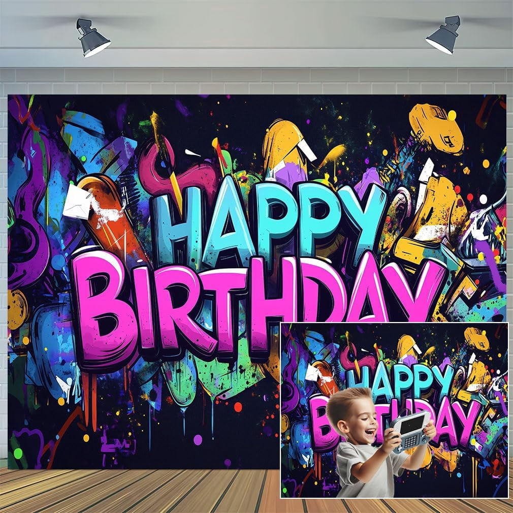 Happy Birthday Backdrop Colorful Graffiti Splash Design Birthday ...