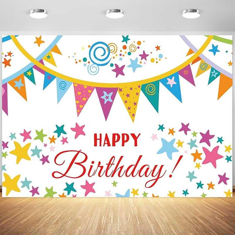 Happy Birthday Backdrop Colorful Stars Flags Photography Background ...