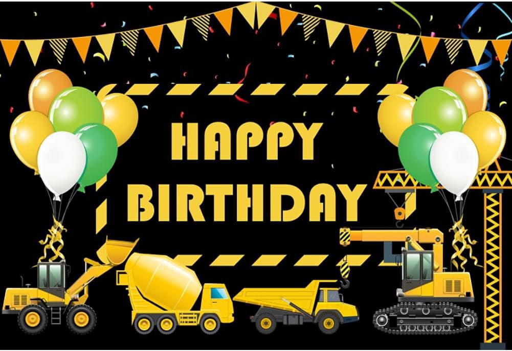 Happy Birthday Backdrop Construction Excavation Truck Photography ...