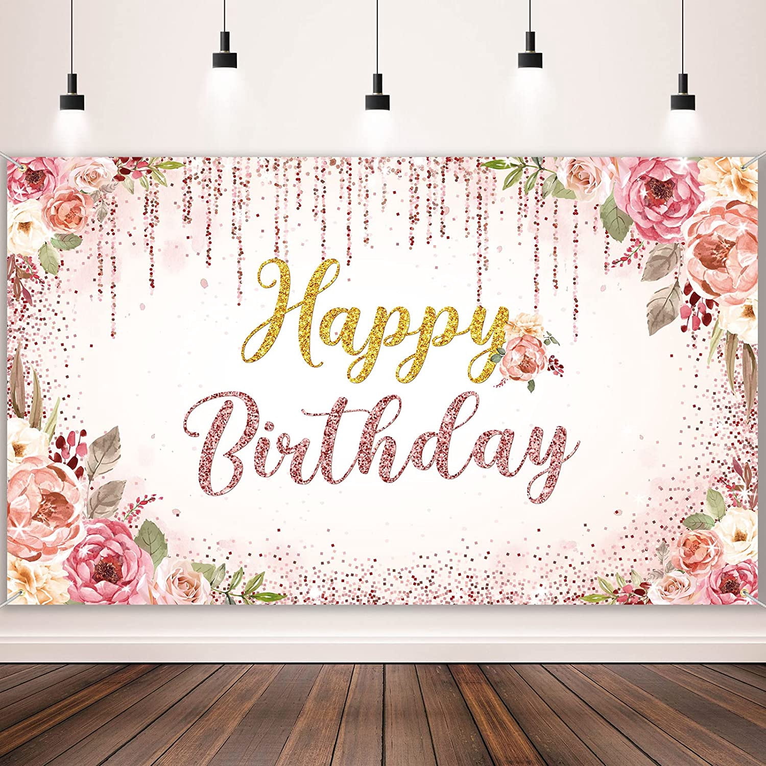 Happy Birthday Backdrop Decorations for Women Background Party Supplies ...