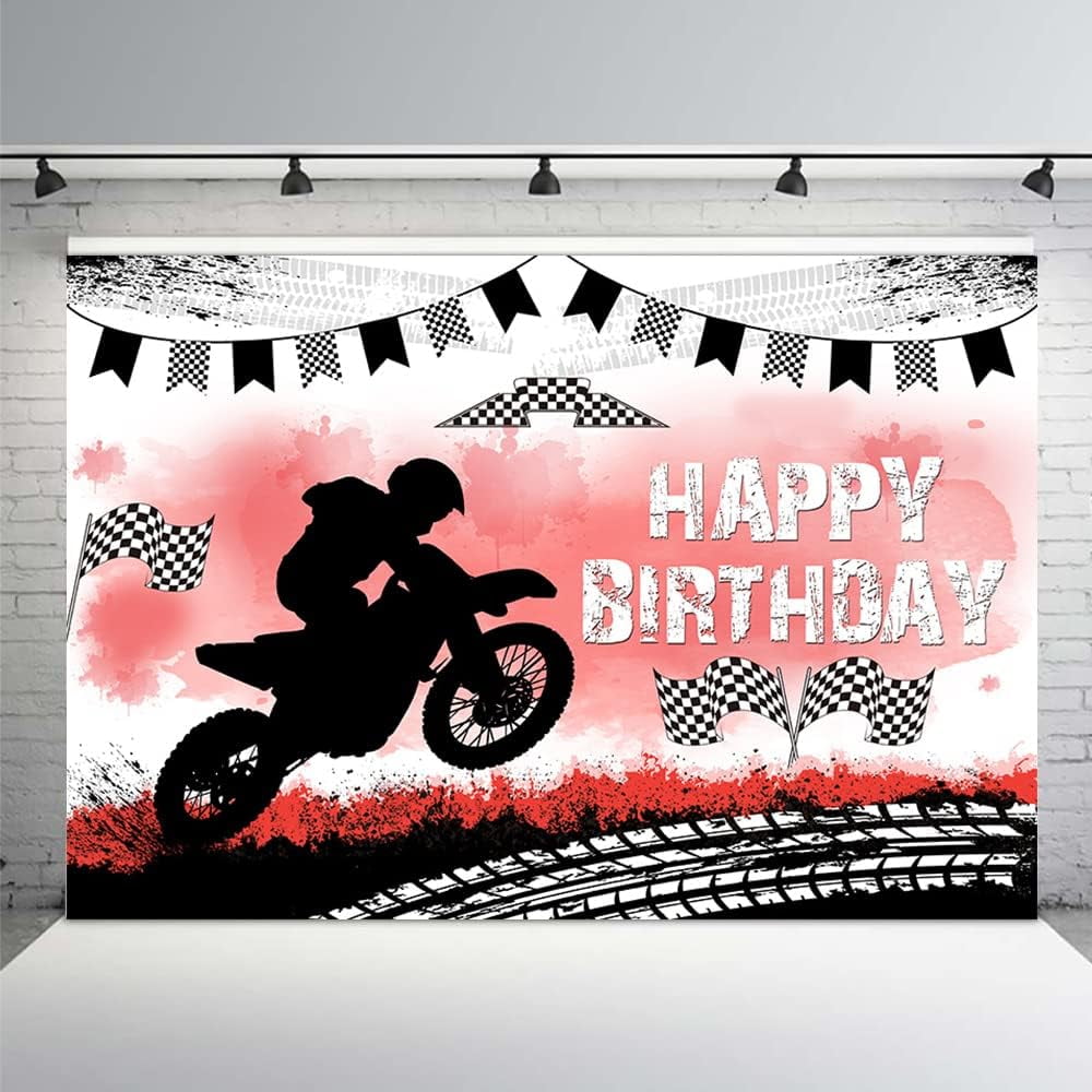 Happy Birthday Backdrop Dirt Bike Party Decorations Motorcycle Tire ...