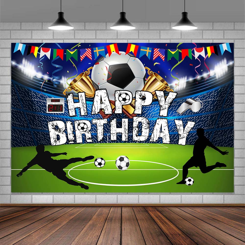 Happy Birthday Backdrop Football Trophies Pitches Photo Backdrop ...