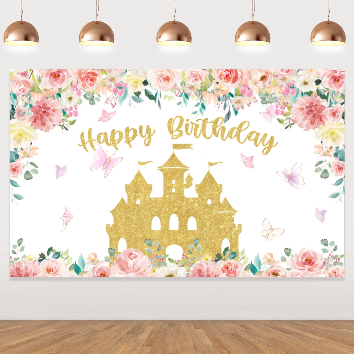 Happy Birthday Backdrop for Girl, Princess Birthday Party Decorations ...