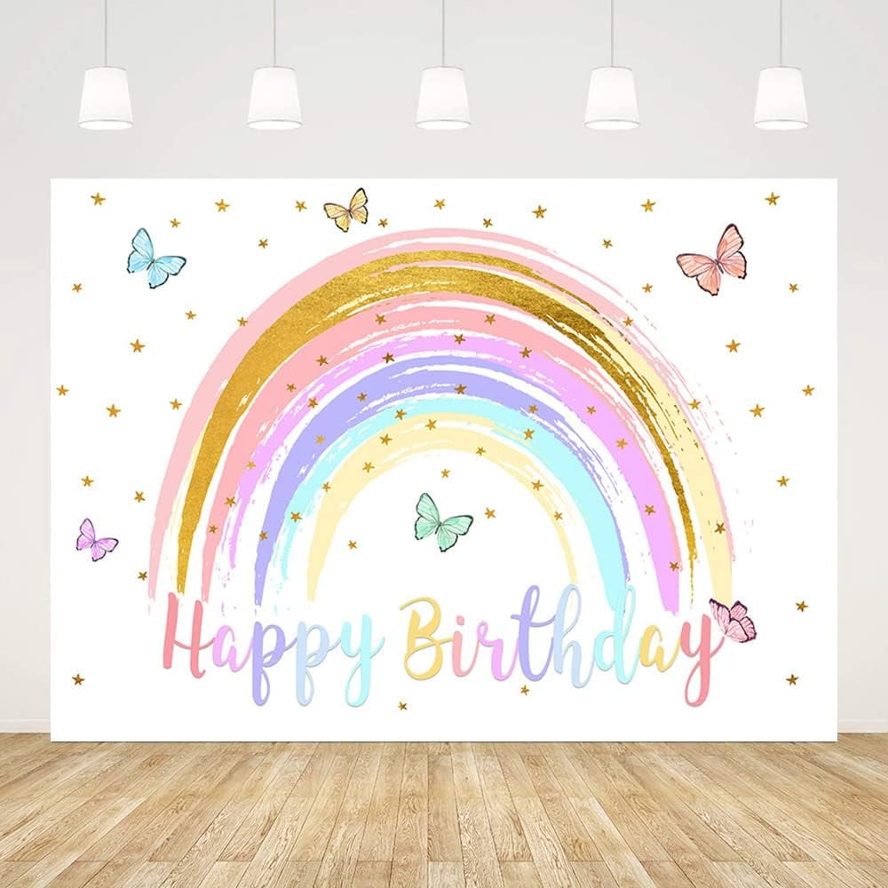 Happy Birthday Backdrop for Girls Colorful Rainbow Birthday Party ...