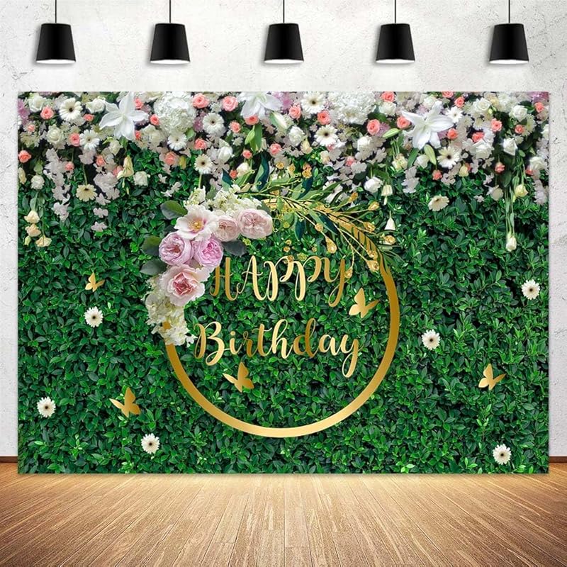 Happy Birthday Backdrop for Girls Women Greenery Leaves Pink Floral ...