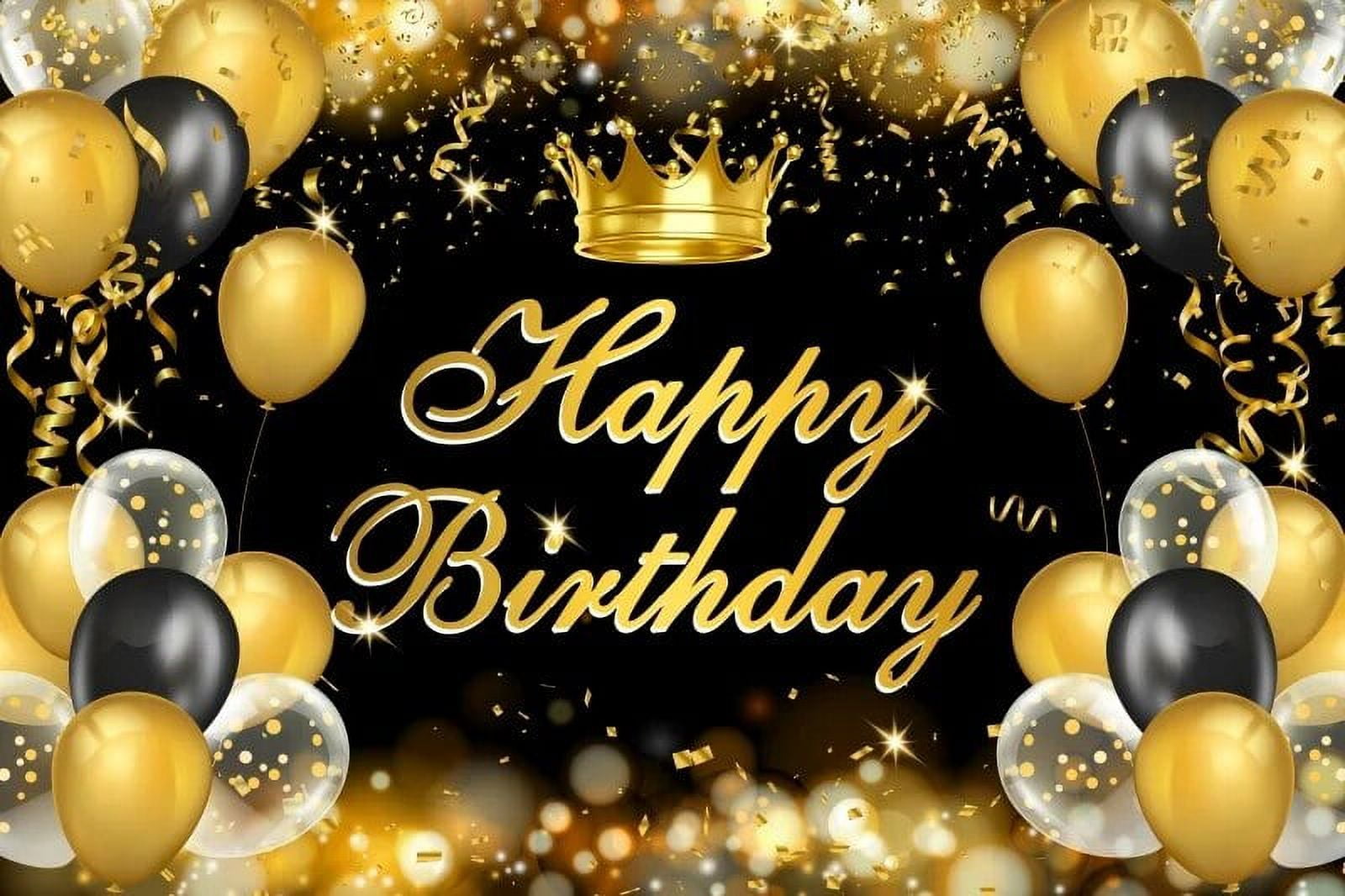 Happy Birthday Backdrop Glitter Black Gold Bokeh Balloons Sparkle Spots Heart Women Girl ...