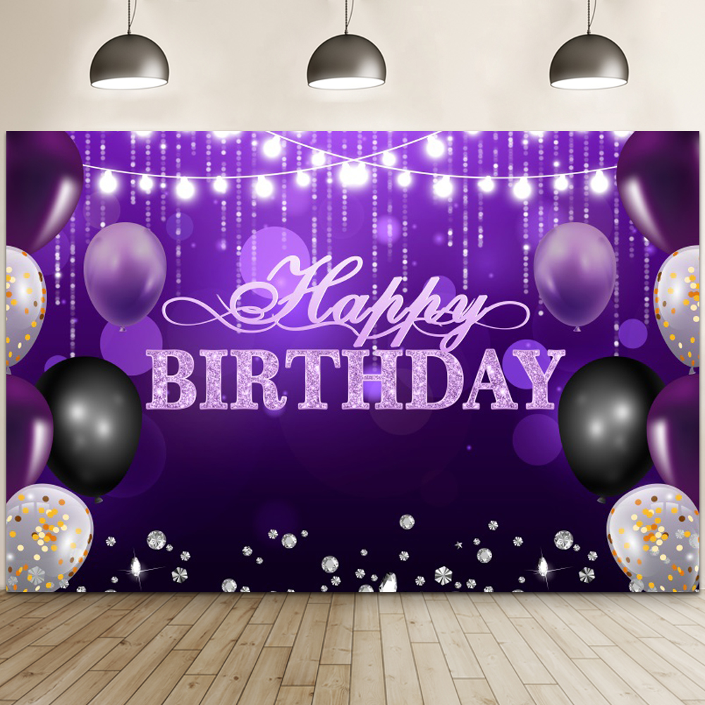 Happy Birthday Backdrop Glitter Golden Balloons Heels Champagne Glass ...