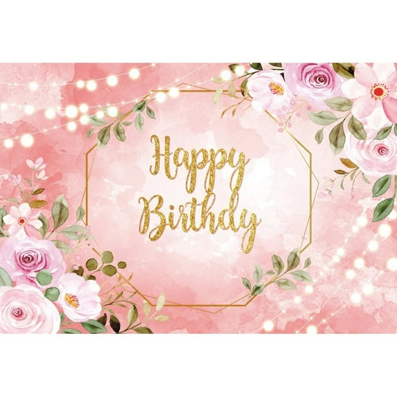 Happy Birthday Backdrop Glitter Party Flowers Balloons Adult Theme ...