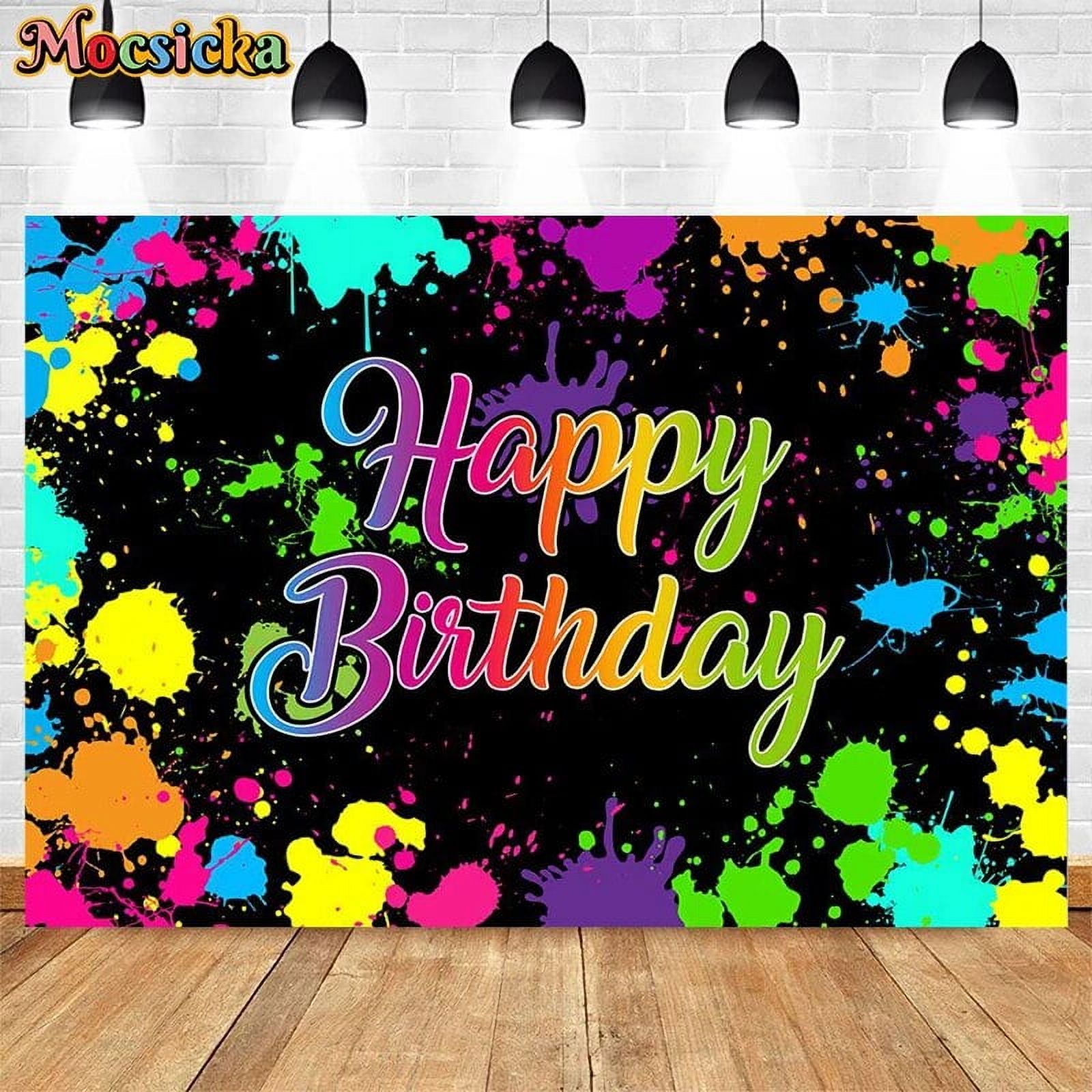 Happy Birthday Backdrop Glow in the Dark Party Decor Neon Graffti ...