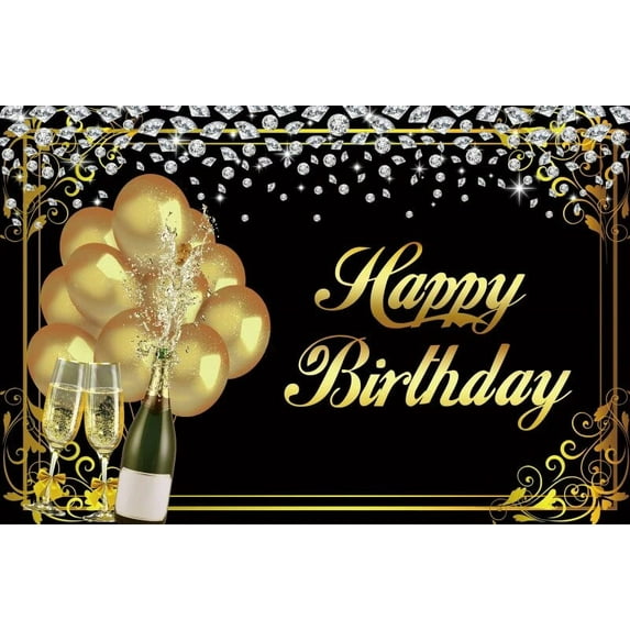Happy Birthday Backdrop Gold Balloons High Heels Diamonds Party Decor Women Portrait Customized ...