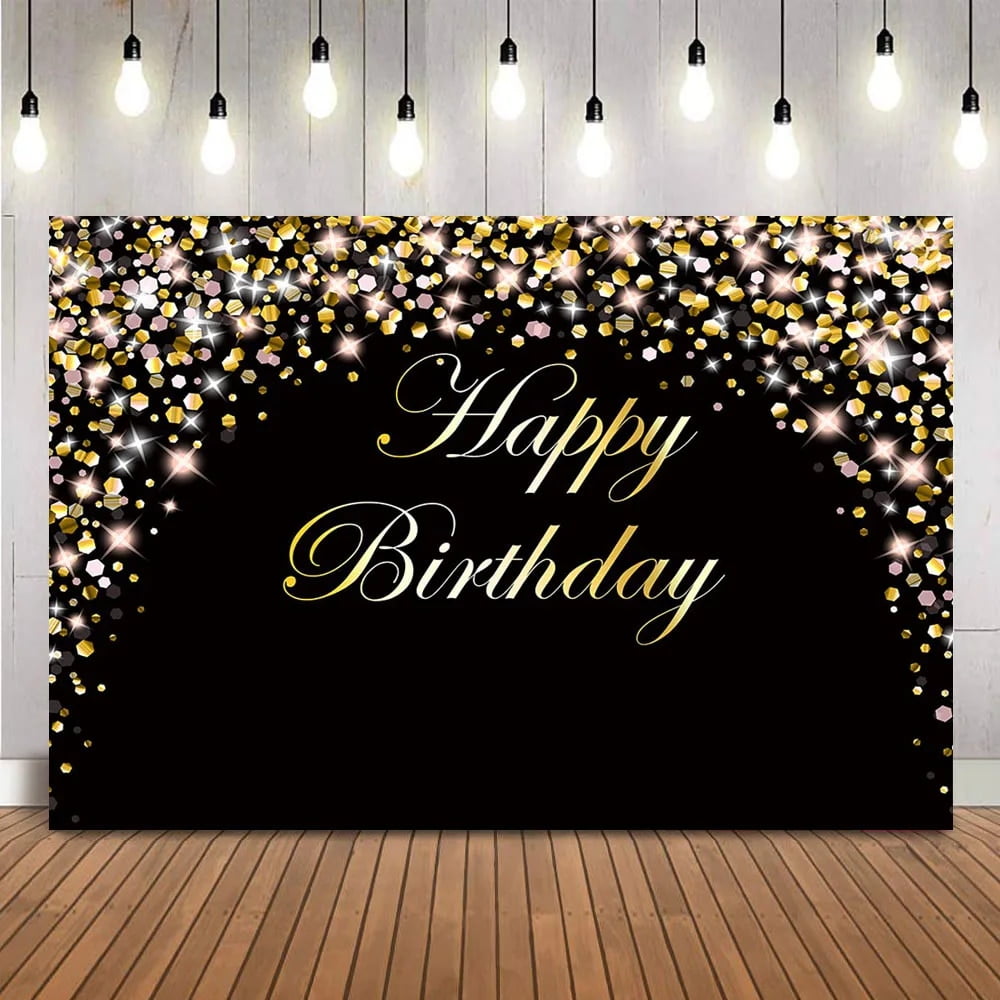Happy Birthday Backdrop Gold Glitter Birthday Party Decoration Supplies Background Adult Theme ...