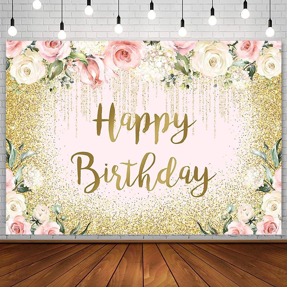 Happy Birthday Backdrop Gold Birthday Party Decorations Supplies for ...