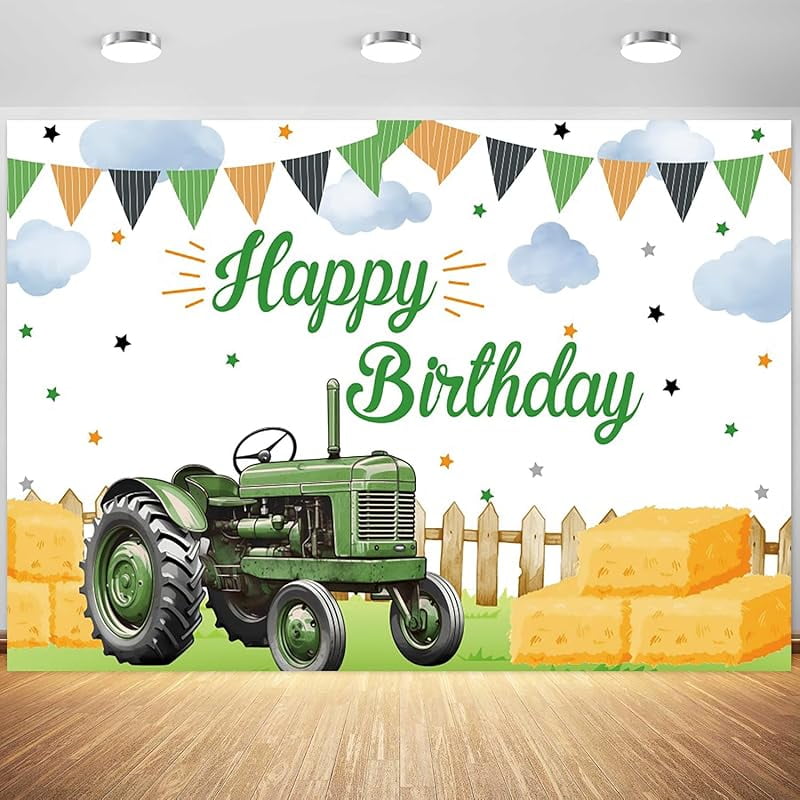 Happy Birthday Backdrop Green Farm Tractor Photography Background ...