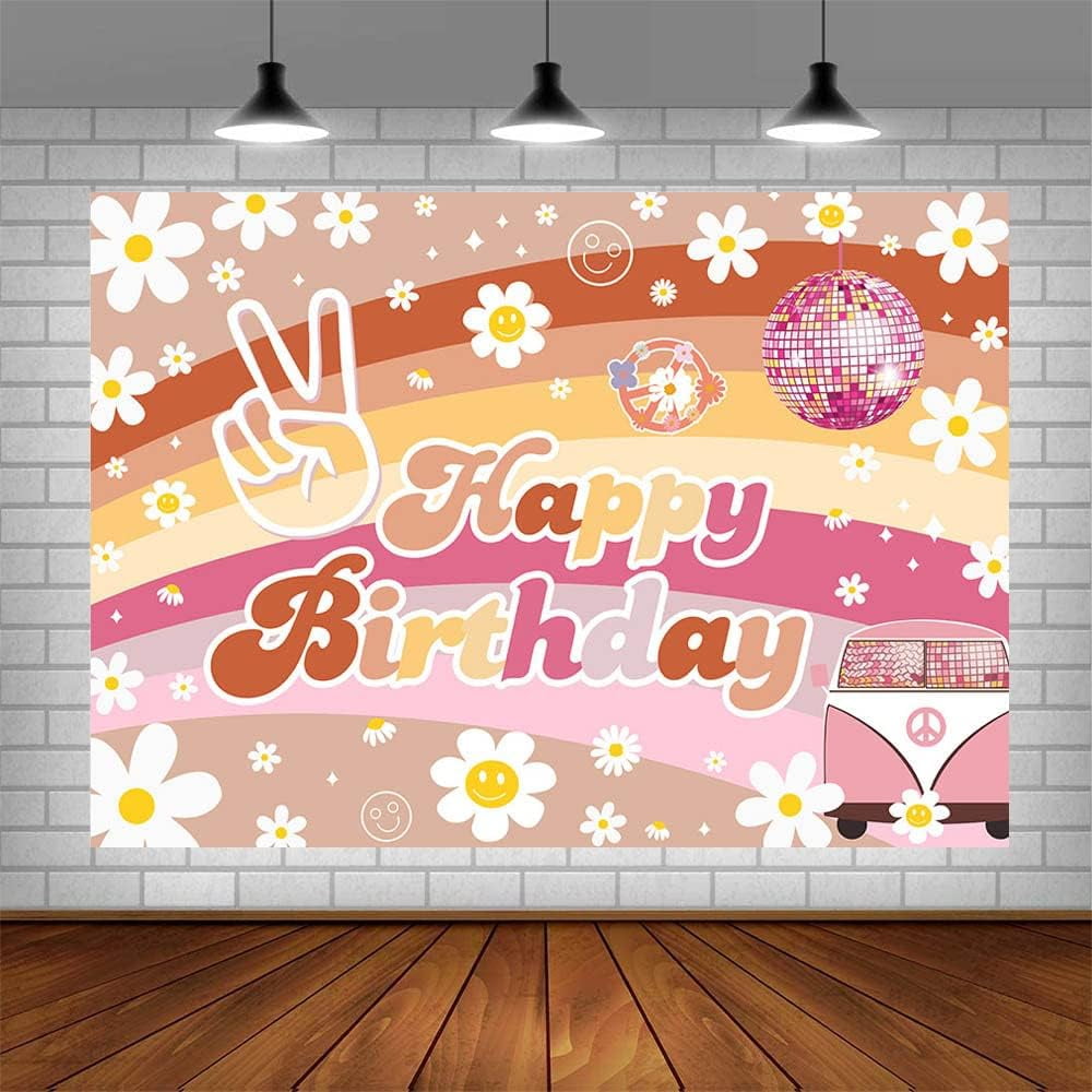Happy Birthday Backdrop Groovy Birthday Photography Background Retro ...