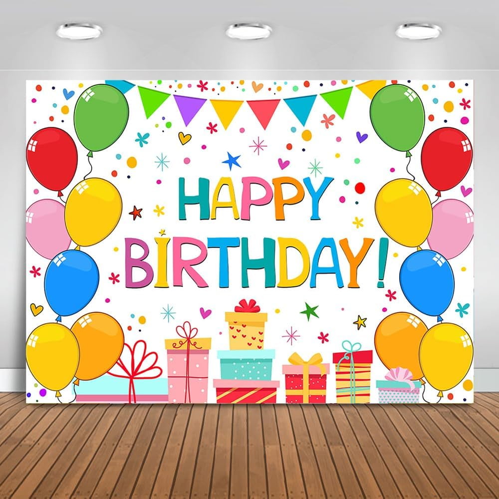 Happy Birthday Backdrop Kids Balloons Gifts Colorful Birthday ...