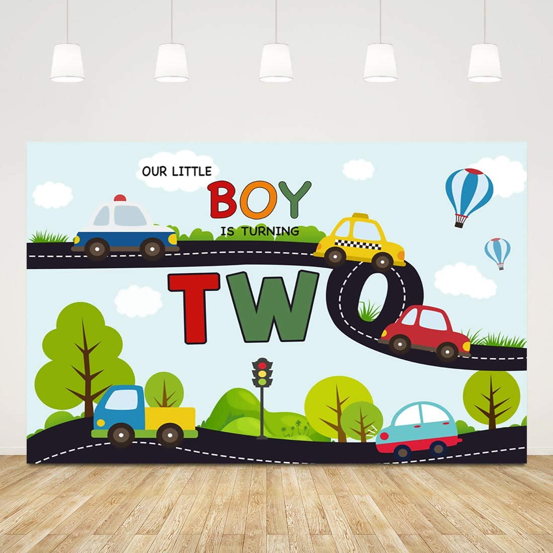 Happy Birthday Backdrop for Kids Transportation 2nd Birthday Background ...