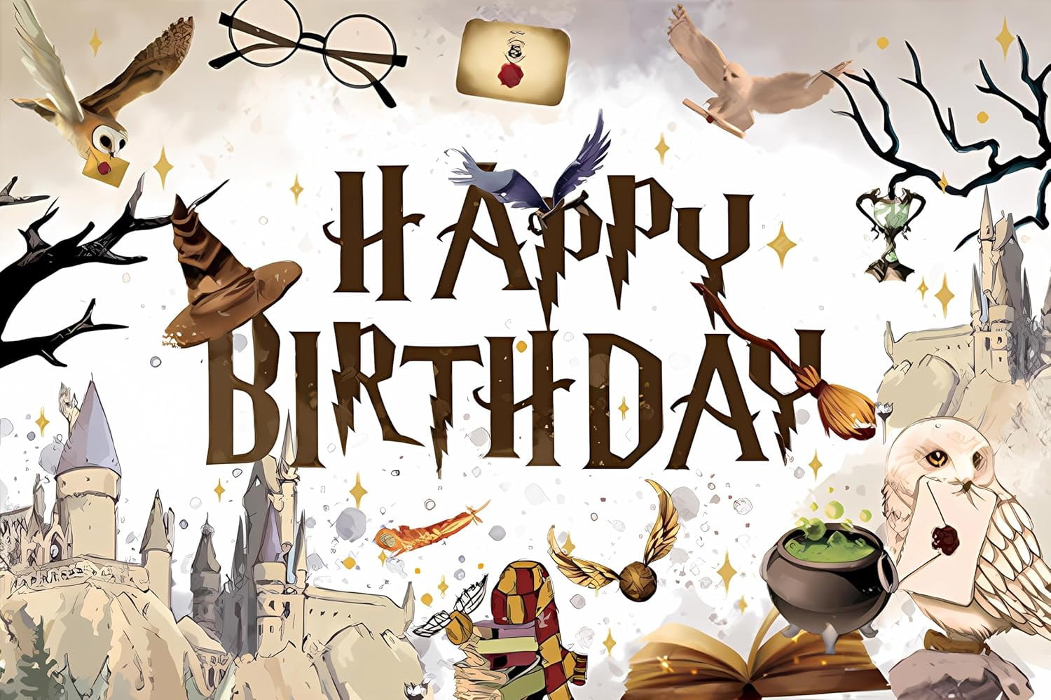 Happy Birthday Backdrop Magic Party Background Banner for Witch Wizard ...