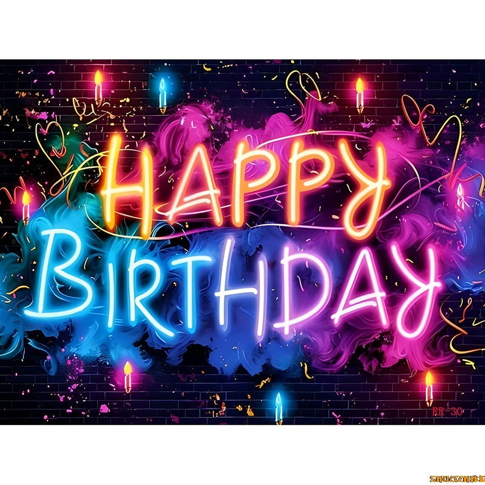 Happy Birthday Backdrop Neon Glow Party Brick Wall Splatter Graffiti ...