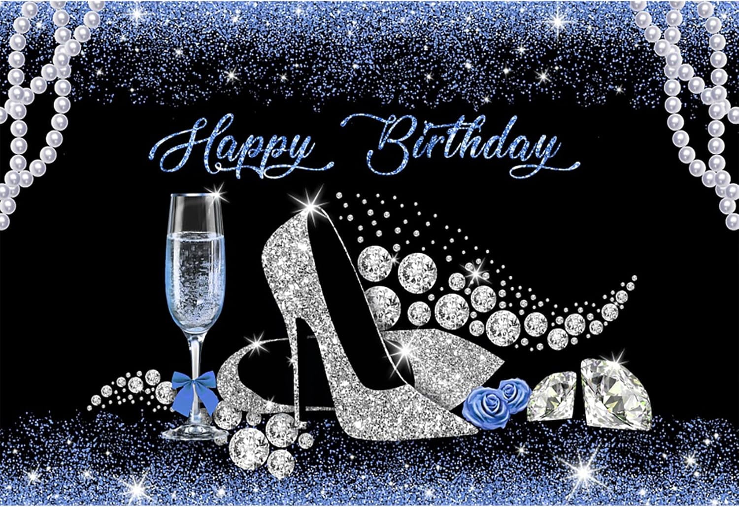 Happy Birthday Backdrop Pearl and Diamond High Heel Shoes Birthday ...