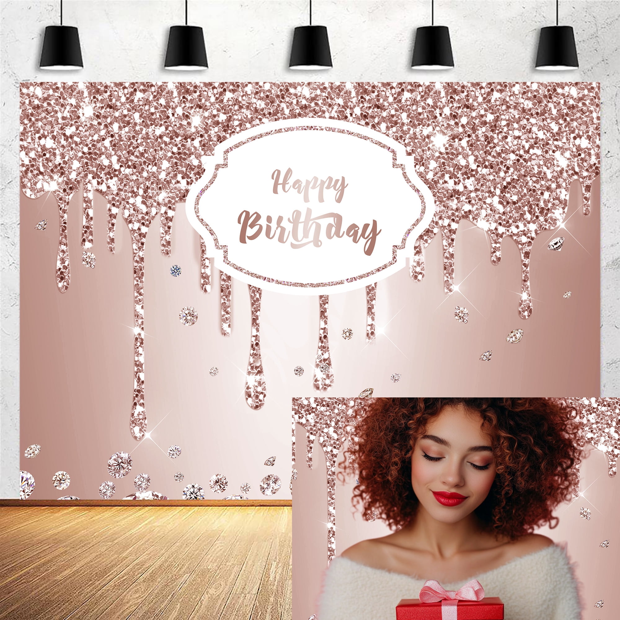 Happy Birthday Backdrop Photograph Dripping Glitter Crystal Diamond ...