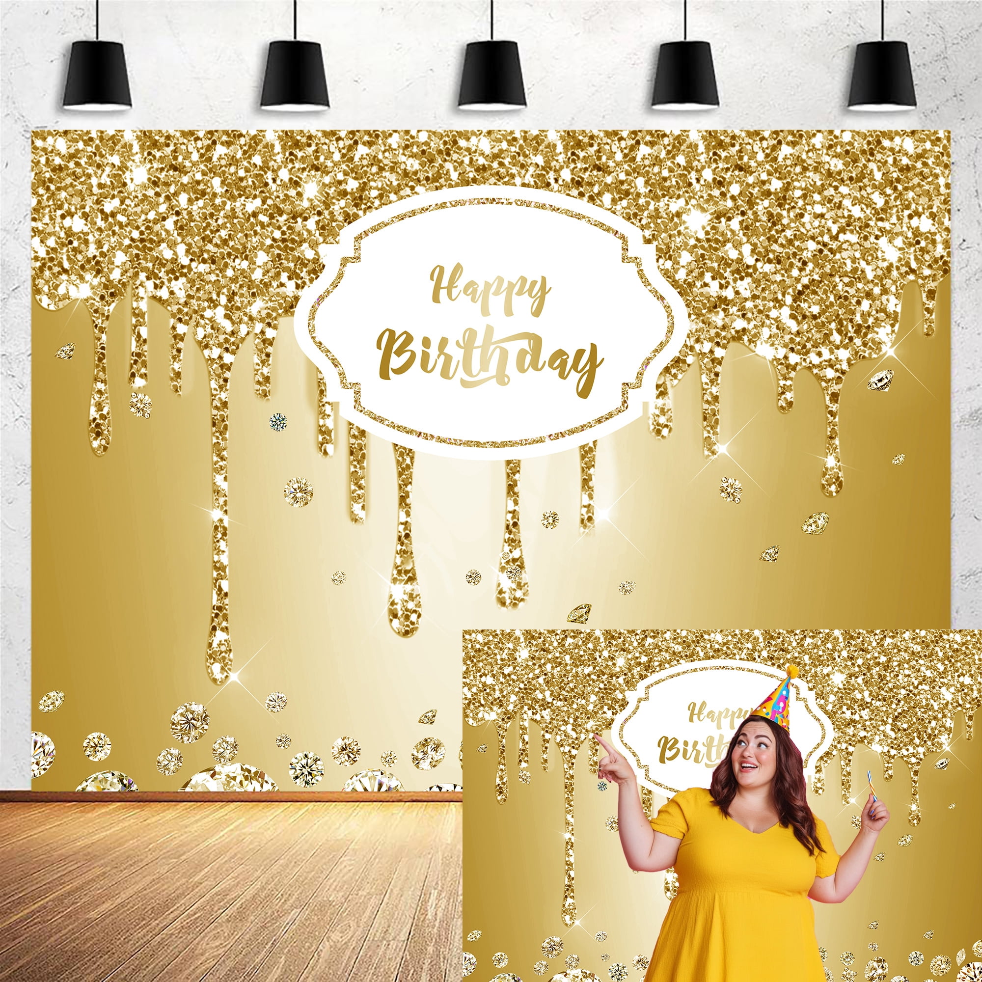 Happy Birthday Backdrop Photograph Dripping Glitter Crystal Diamond ...