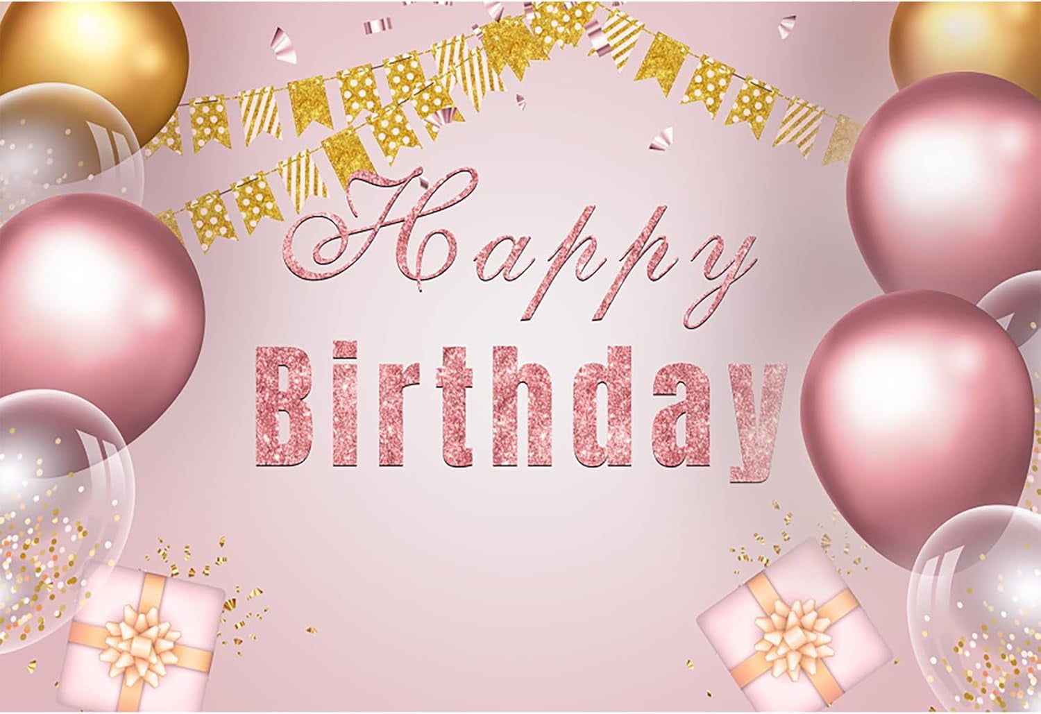 Happy Birthday Backdrop Pink and Gold Glitter Balloons Photography Background Girls Sweet 16th ...