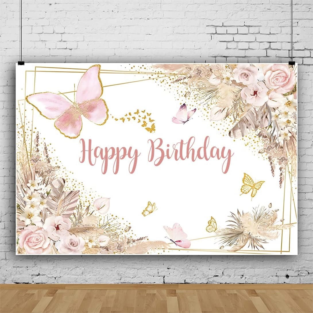 Happy Birthday Backdrop Pink Marble Ombre Photography Background Gold ...
