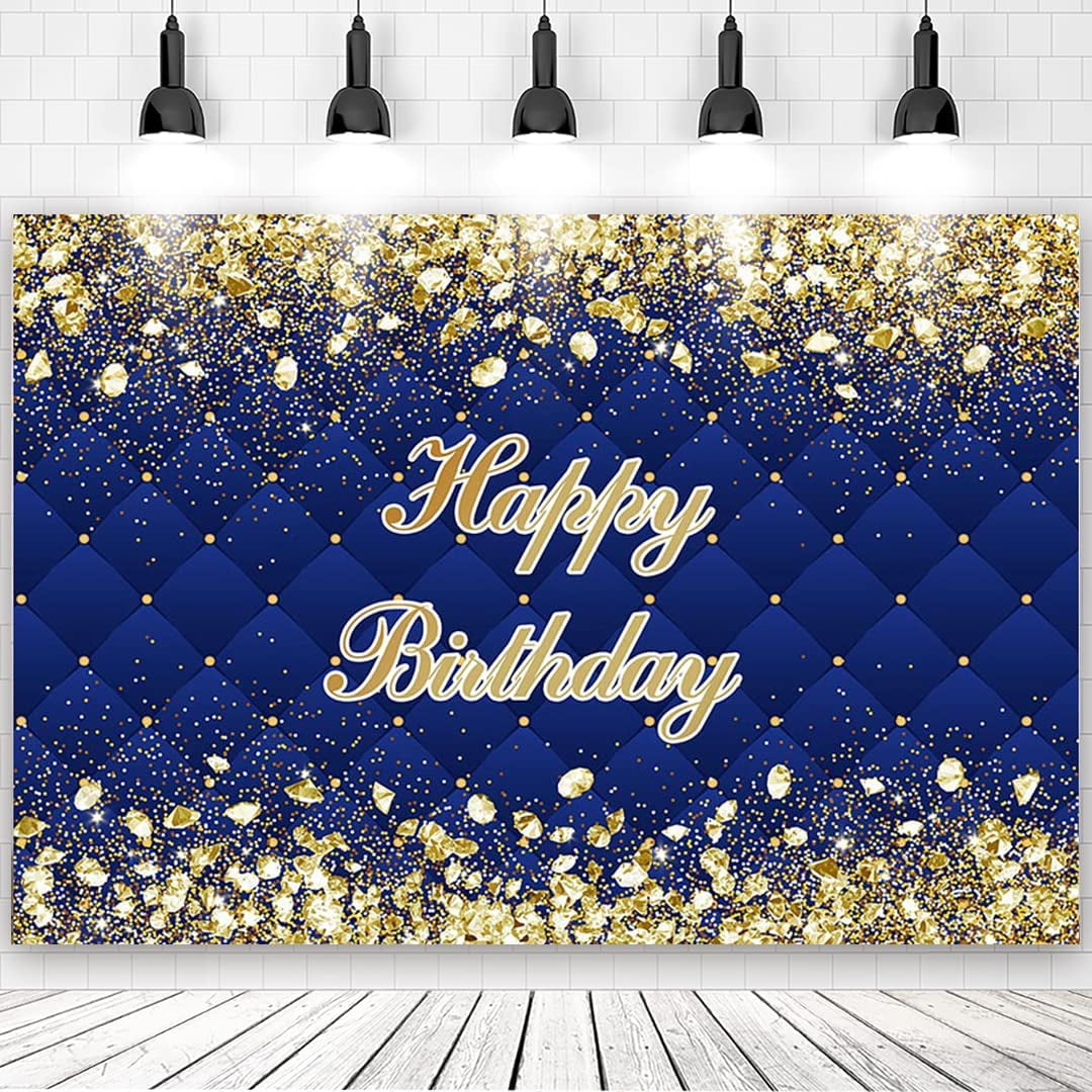 Happy Birthday Backdrop Royal Blue Backdrops for Photography Golden ...