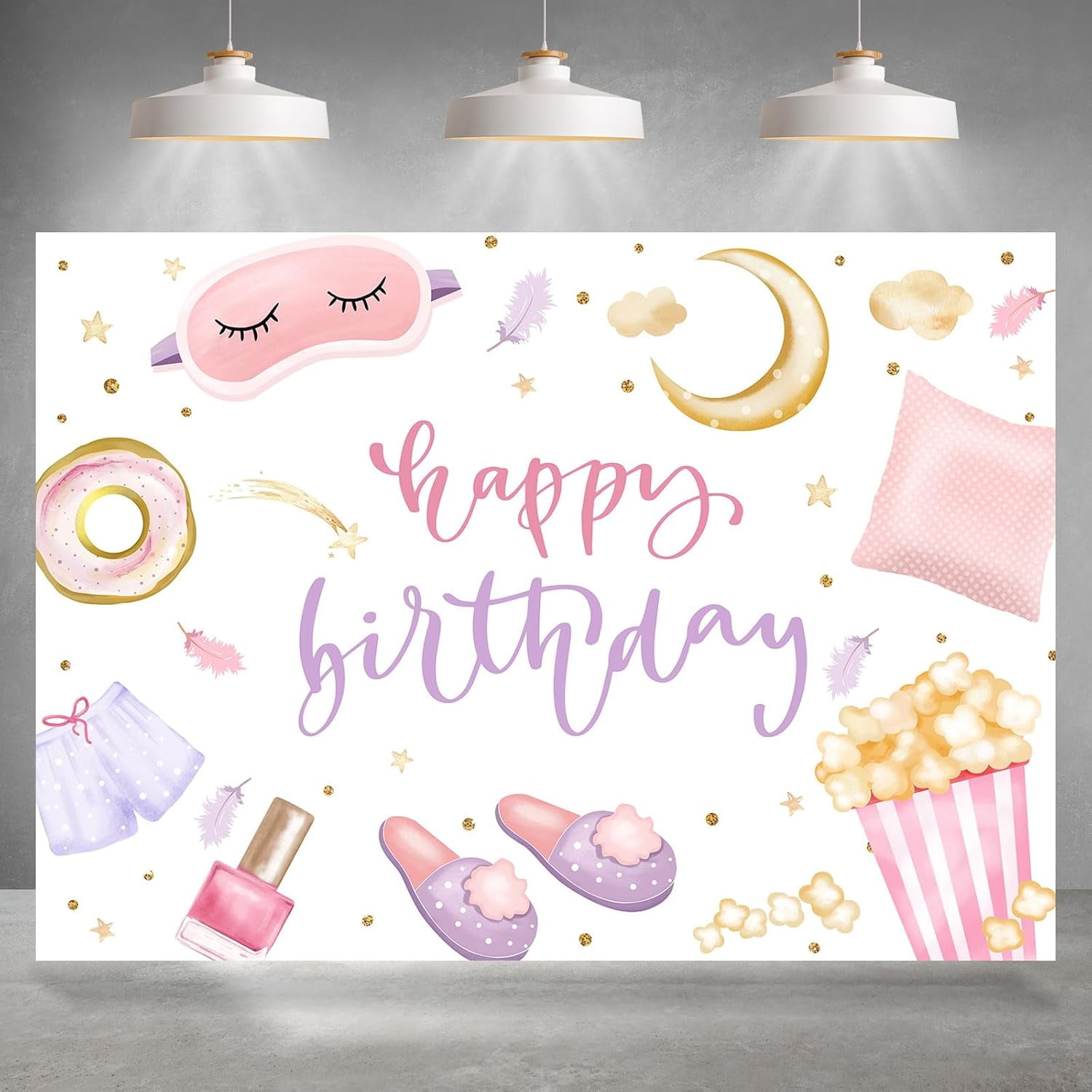 Happy Birthday Backdrop Sleepover Party Pajamas Pillow Fight ...