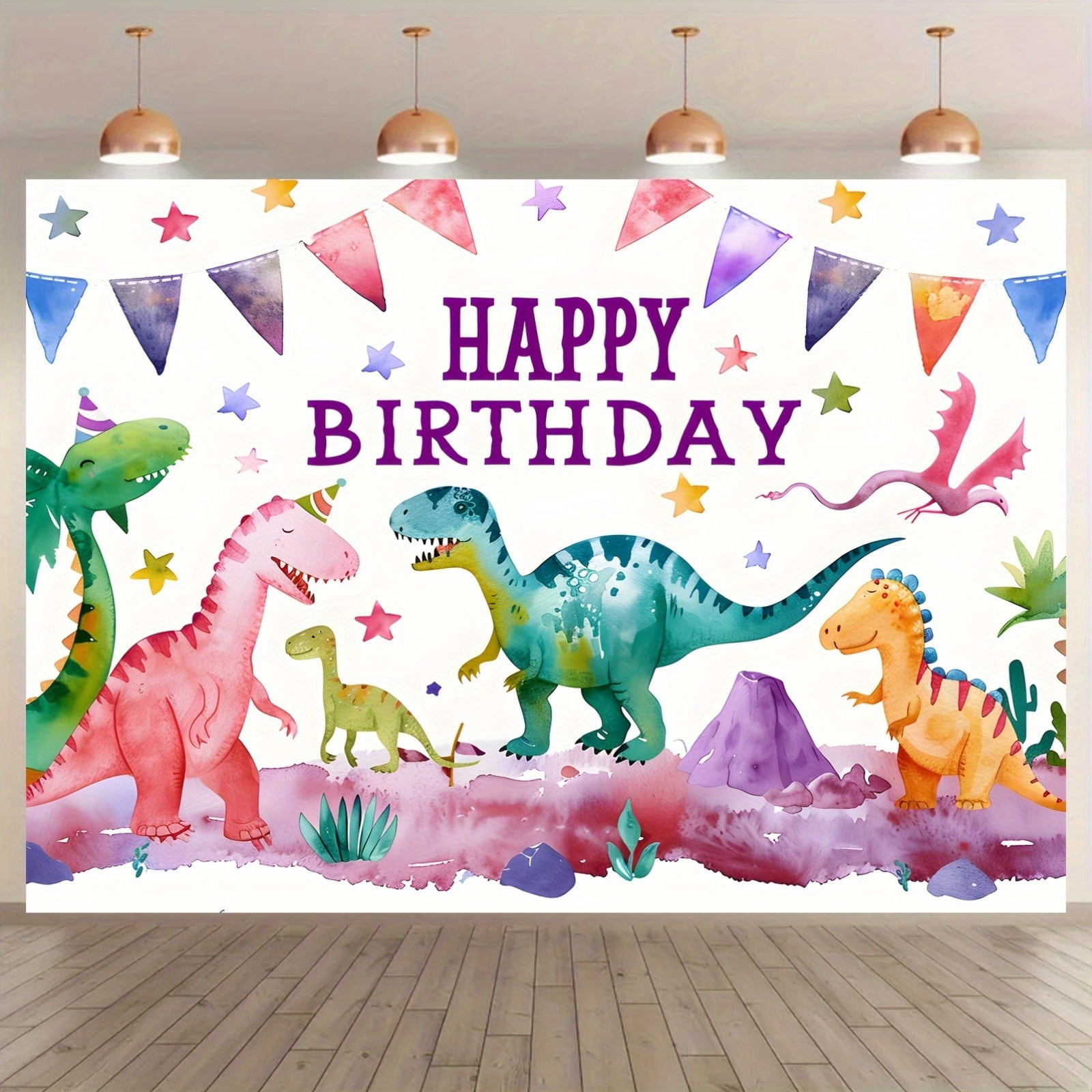 Happy Birthday Backdrop Watercolor Dinosaur Birthday Photography ...