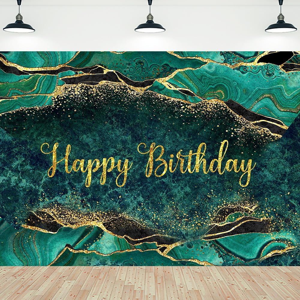 Happy Birthday Backdrop for Woman Green Gold Birthday Background ...