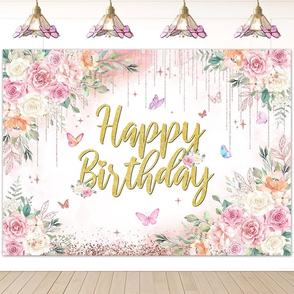 Happy Birthday Backdrop Women Floral Happy Birthday Background Rose ...