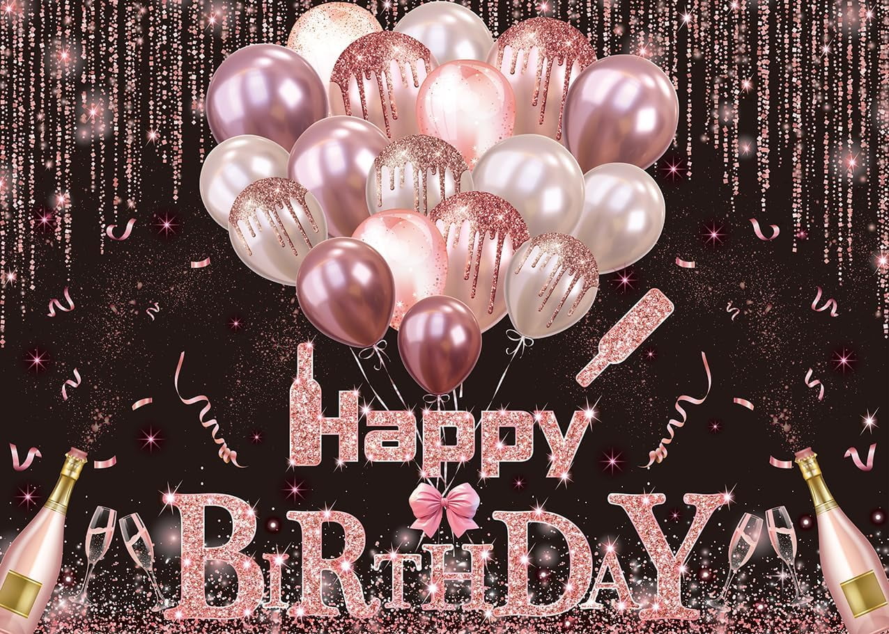 Happy Birthday Backdrop for Women Girls Rose Gold Happy Birthday ...