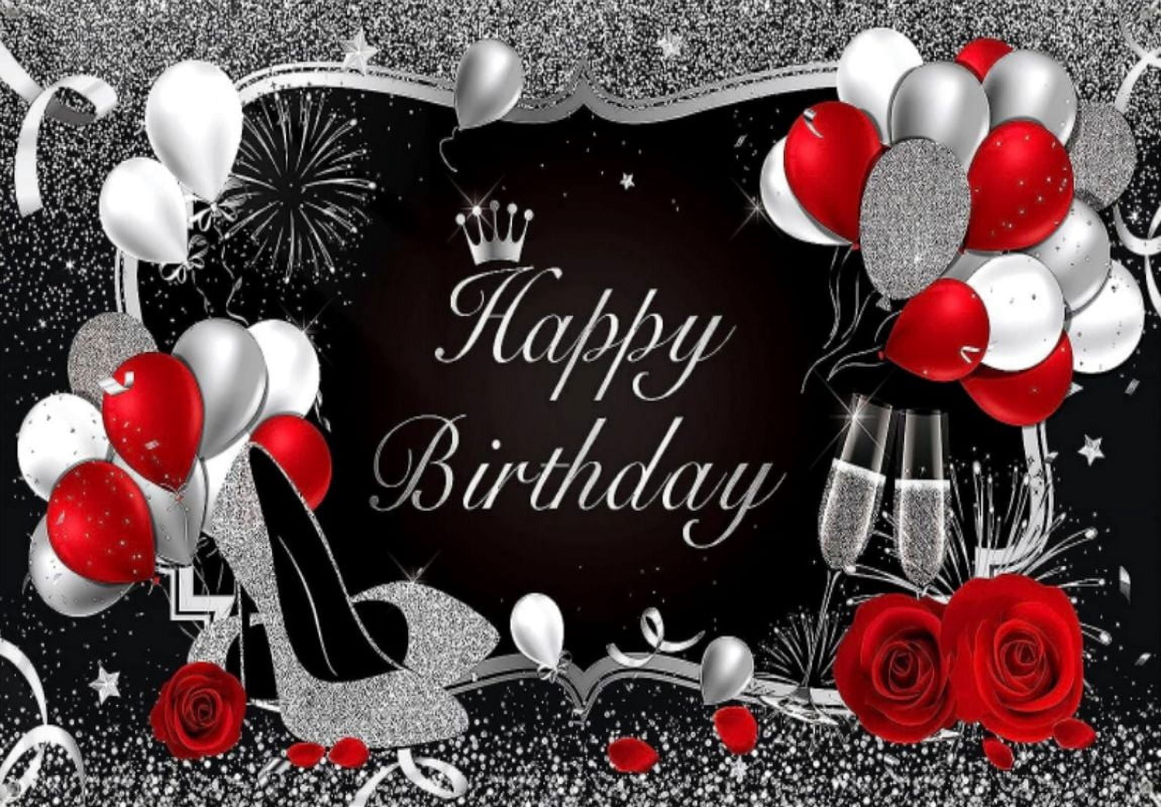 Happy Birthday Backdrop Women Red Flowers Glitter Stiletto Champagne ...