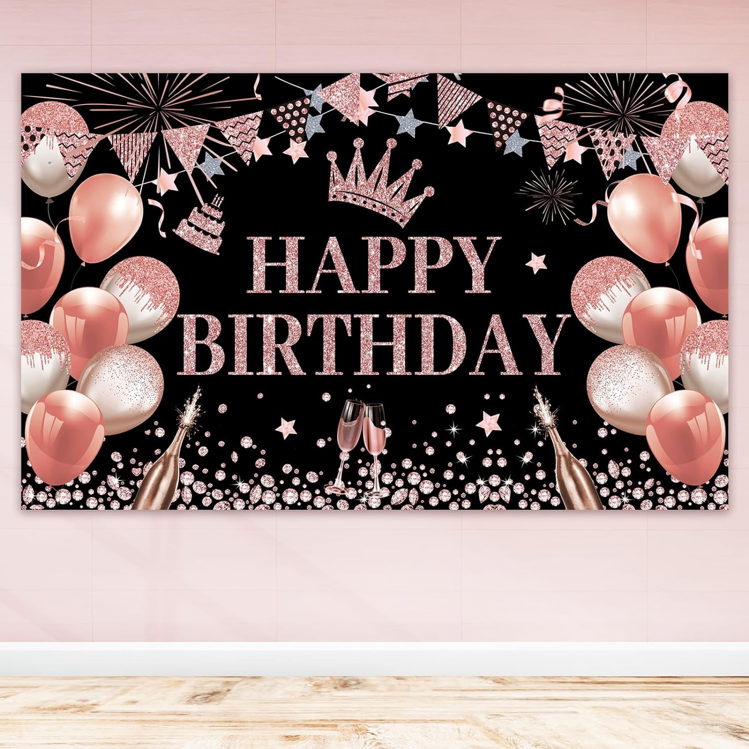 Happy Birthday Backdrop, Women Rose Gold Birthday Background ...