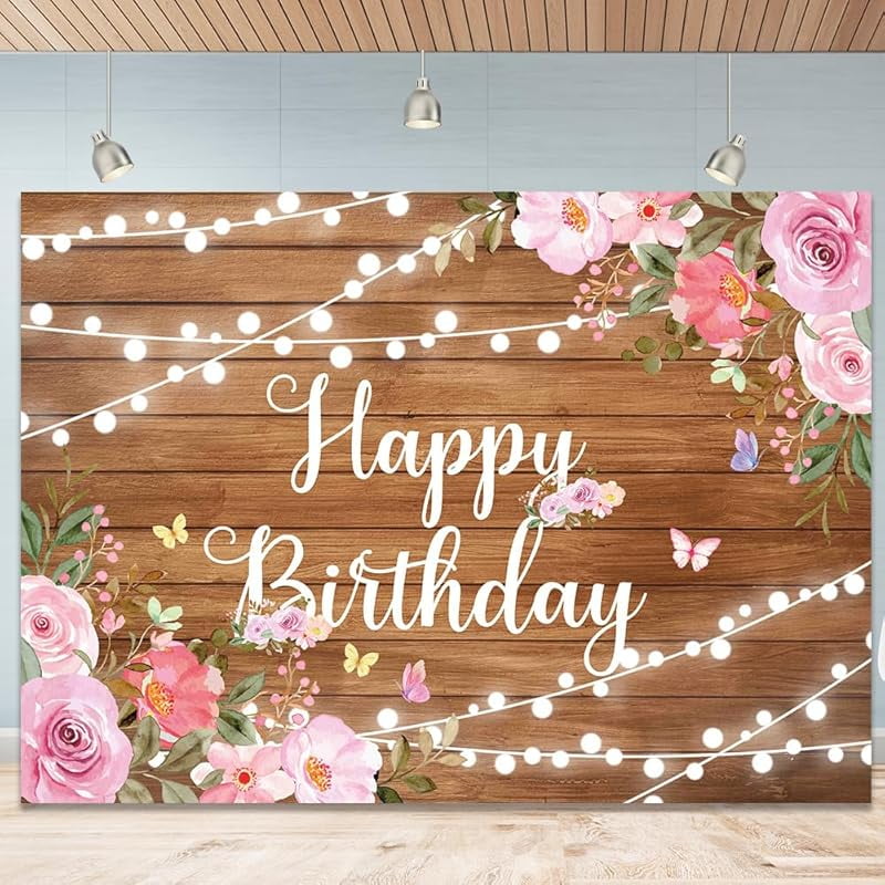 Happy Birthday Backdrop for Women Rustic Wooden Butterfly Happy ...