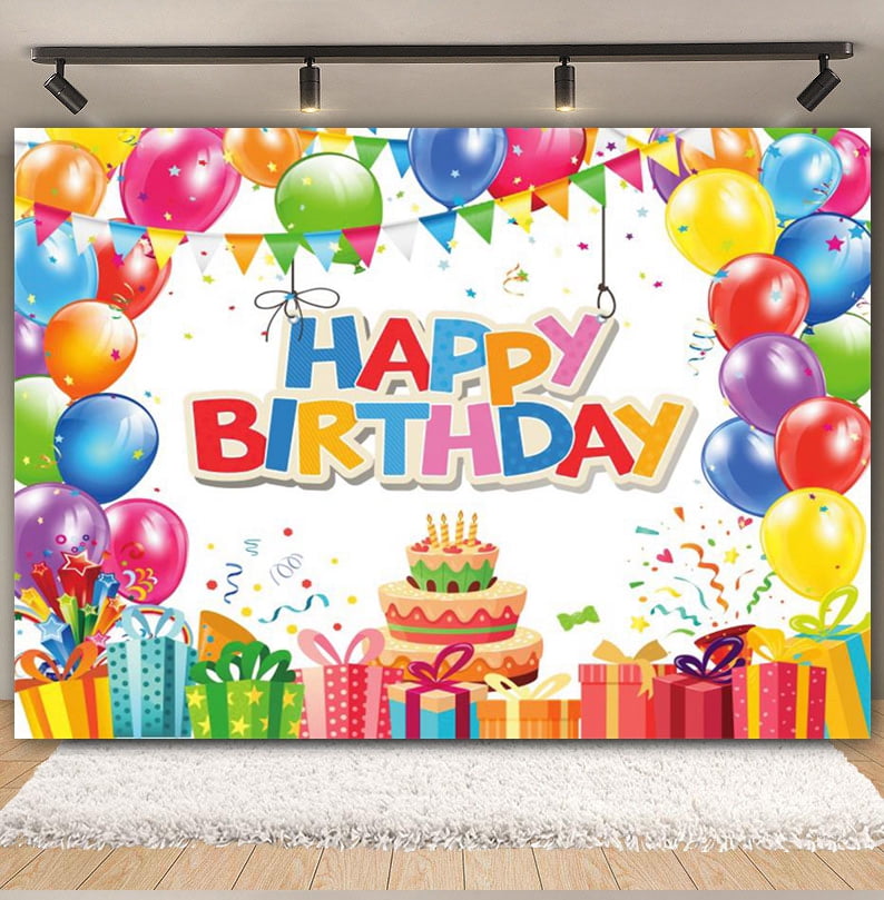 Happy Birthday Backdrop for Girl Boy Colorful Balloons Candle Baby ...