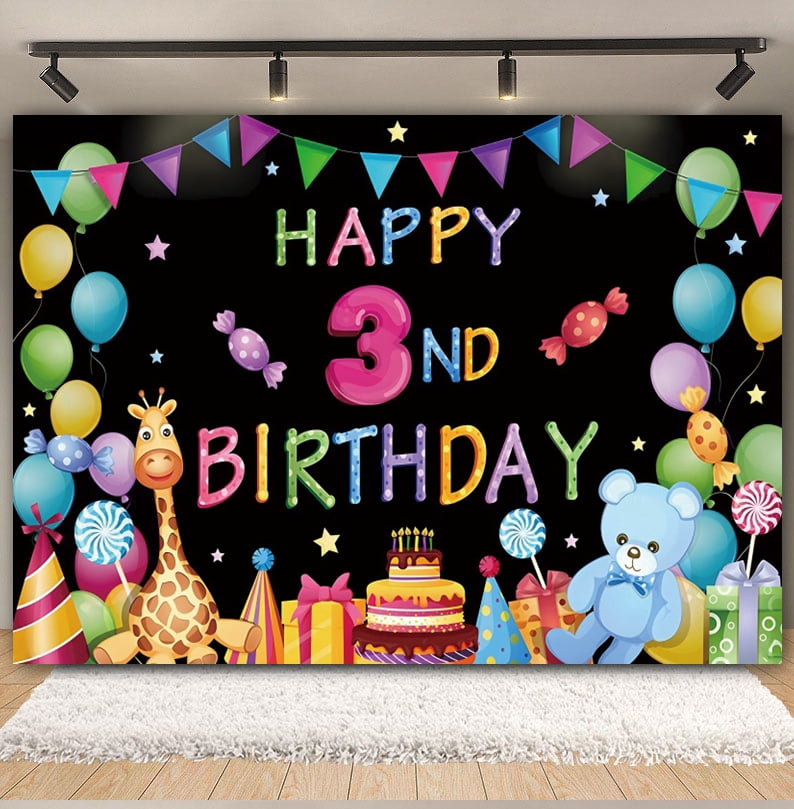 Happy Birthday Backdrop for Girl Boy Colorful Balloons Candle Baby ...