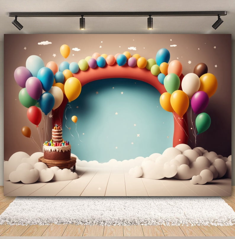 Happy Birthday Backdrop for Girl Boy Colorful Balloons Candle Baby ...
