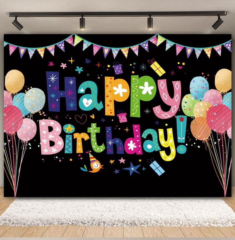 Happy Birthday Backdrop for Girl Boy Colorful Balloons Candle Baby ...